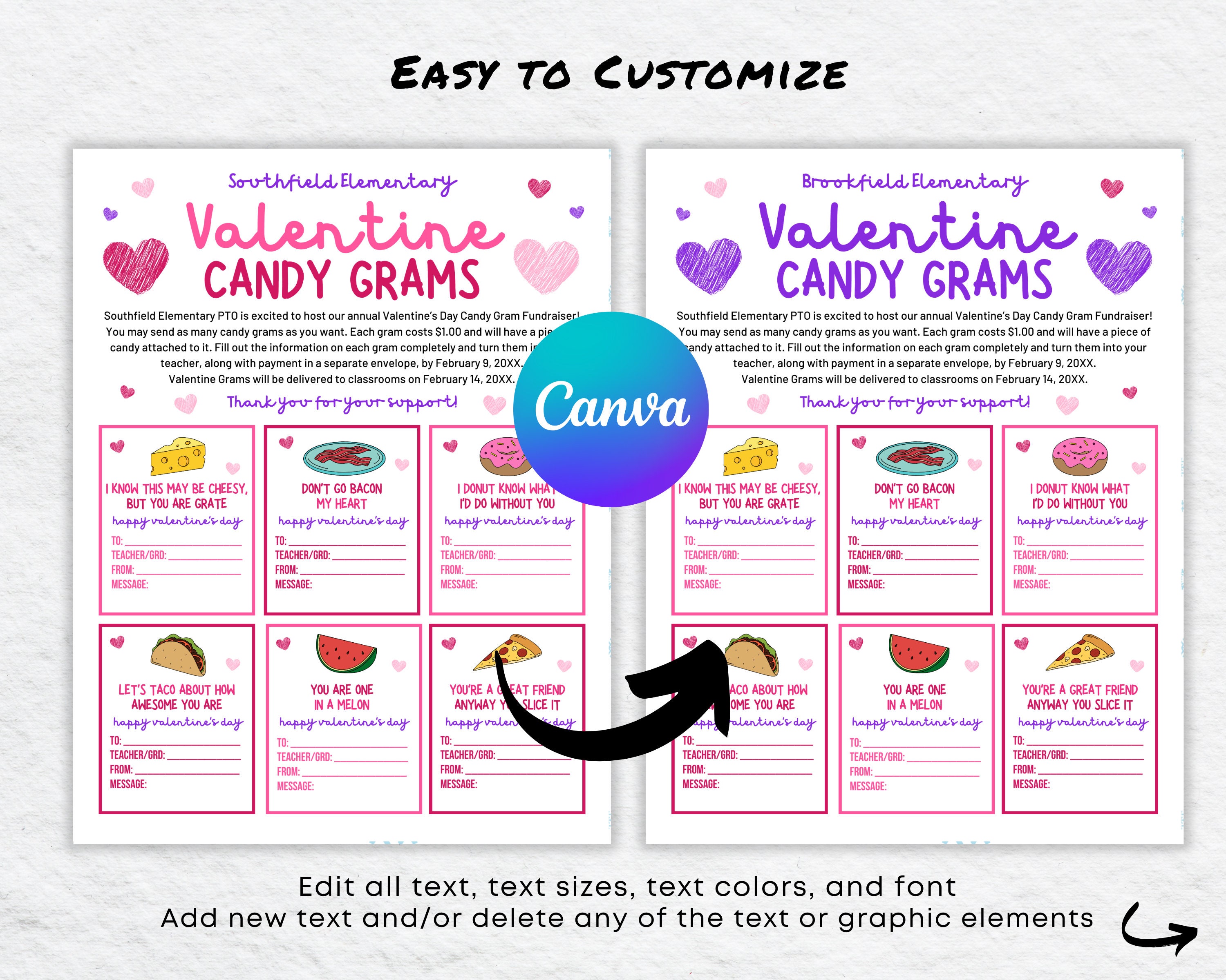 Valentine Candy Gram Template: School Fundraiser Printable (canva ...