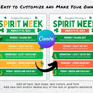 Editable St Patricks Spirit Week Flyer Canva Template, School Spirit ...