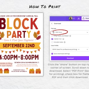 Fall Block Party Flyer Editable Template for Autumn Neighborhood Party ...