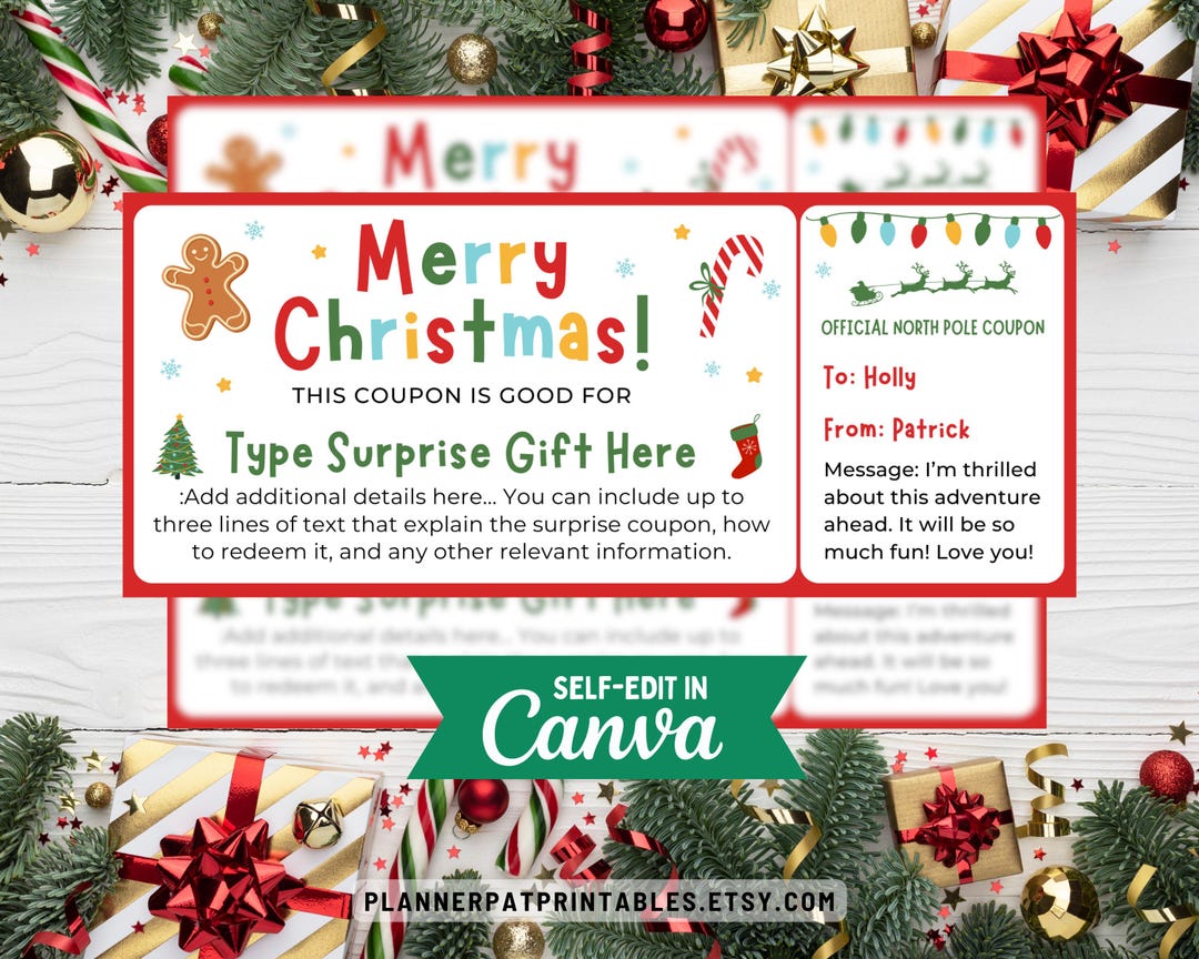 Editable Christmas Gift Coupon Template: Canva Printable (digital ...