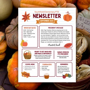Editable PTA PTO September Newsletter Template Printable, Edit in Canva ...