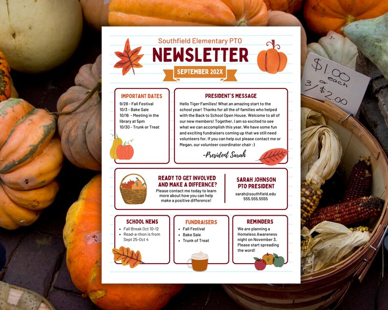 Editable PTA PTO September Newsletter Template Printable, Edit in Canva ...