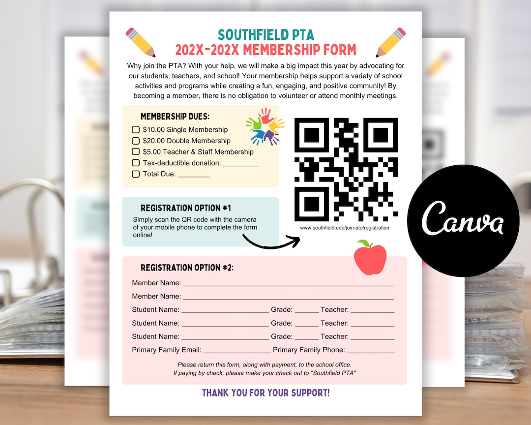 PTA Membership Form Editable Template for Volunteer Registration - Etsy
