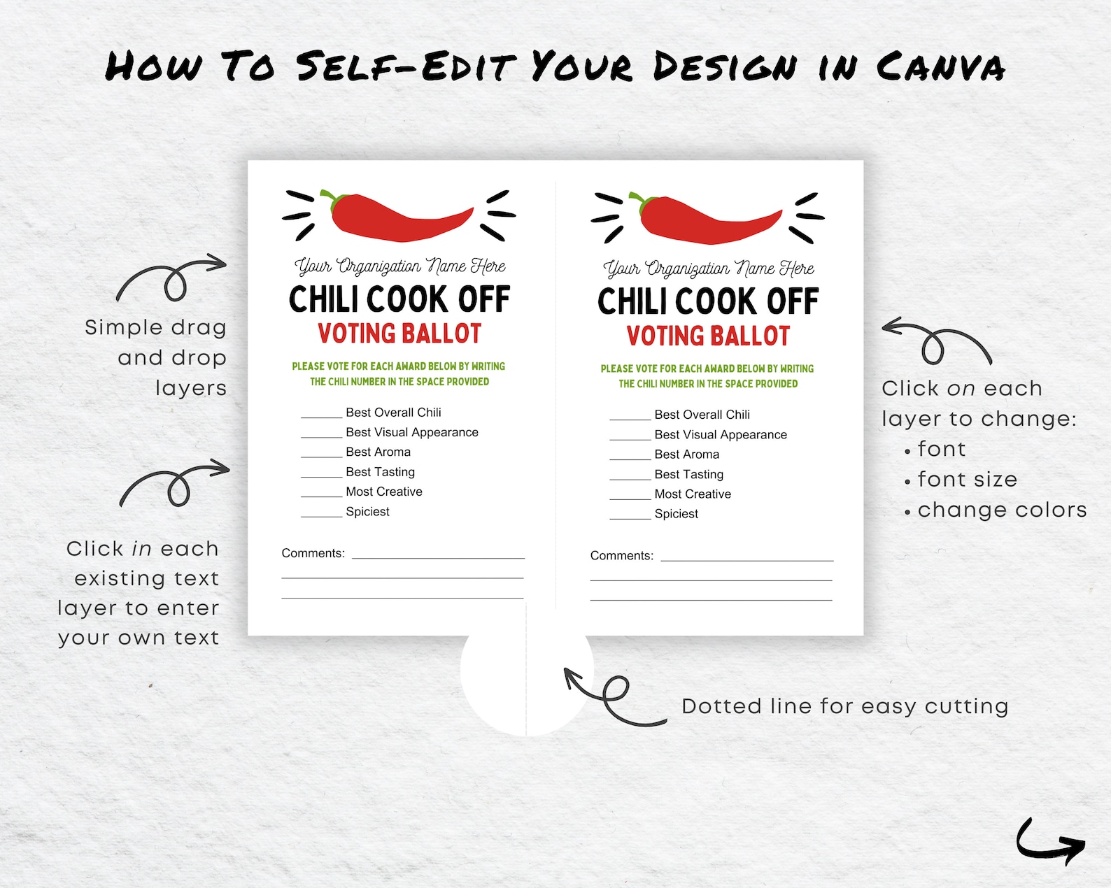 Editable Chili Ballot Template, Cook off Judging Sheet (canva, Digital ...