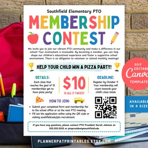 PTO Membership Contest Flyer Template: Editable Canva PTA Recruitment ...