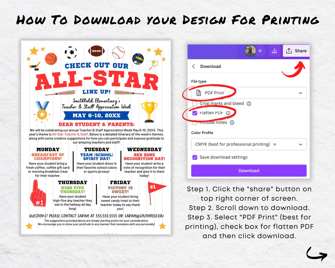 Editable Sports All Star Theme Parent Newsletter Itinerary Flyer for ...
