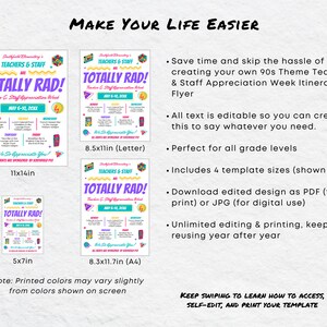 Editable 80s 90s Theme Teacher Appreciation Flyer: Retro Itinerary ...