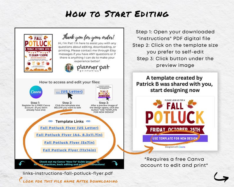 Editable Fall Potluck Flyer, Autumn Party Printable (canva Template) - Etsy
