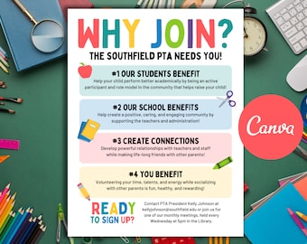 Editable PTA PTO Recruitment Flyer, Printable Handout With QR Code ...