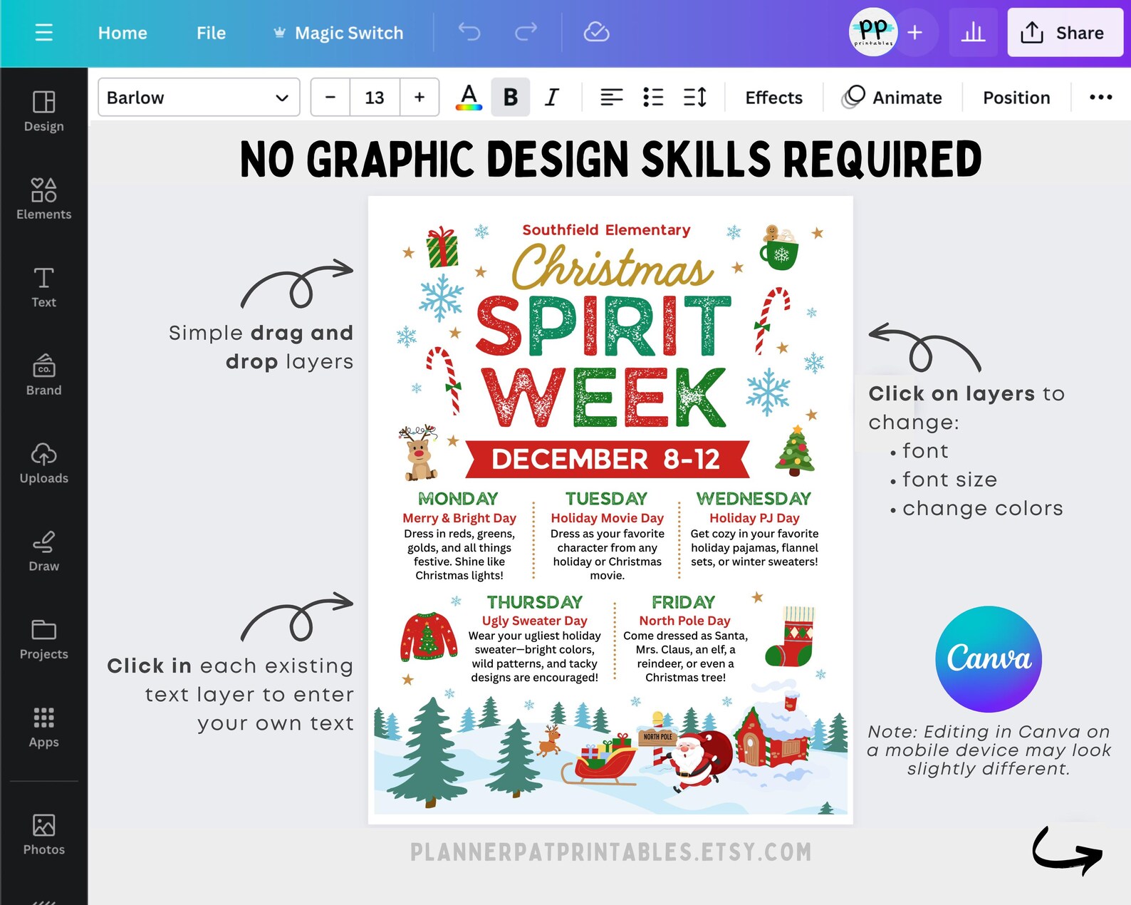 Christmas Spirit Week Flyer | Editable School Dress-up Days Schedule ...