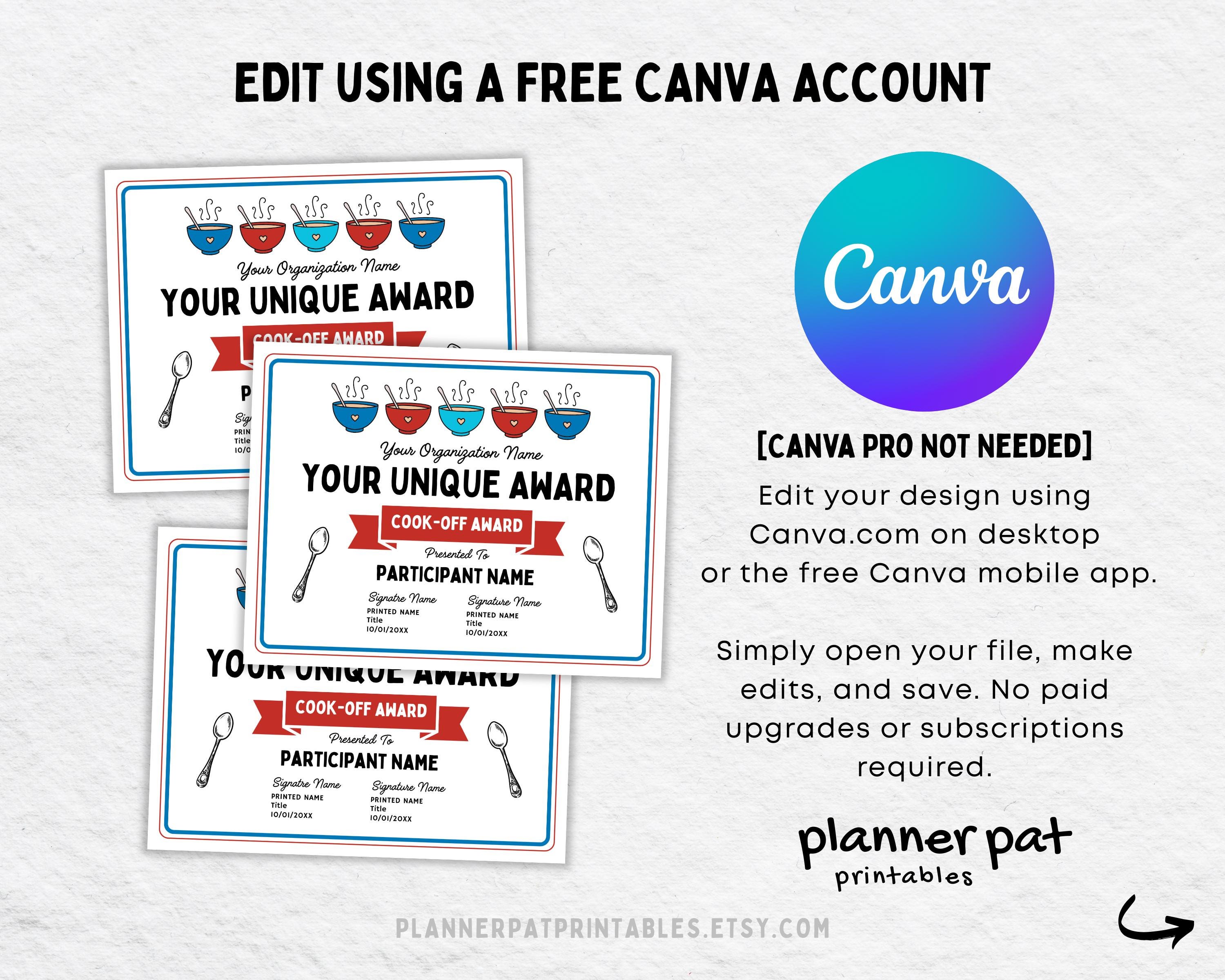 Editable Soup Cook-off Award Certificate | Printable Food Contest ...