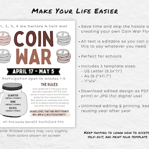 Editable Coin War Flyer Canva Template, School Penny Drive Fundraiser ...
