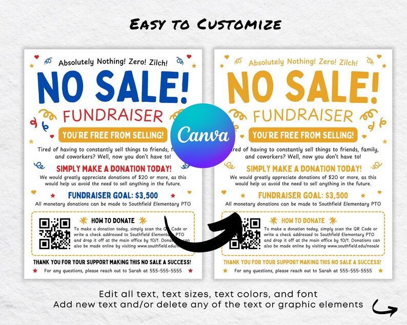 Fundraiser Flyer Template, School PTO Canva Template (digital Download ...