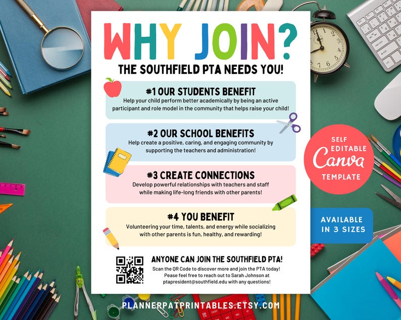 Editable PTA PTO Flyer Template: Why Join Volunteer Recruitment Poster ...