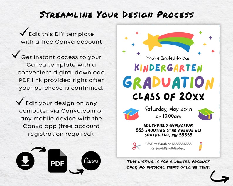 Editable Kindergarten Graduation Invitation Printable, School Ceremony ...