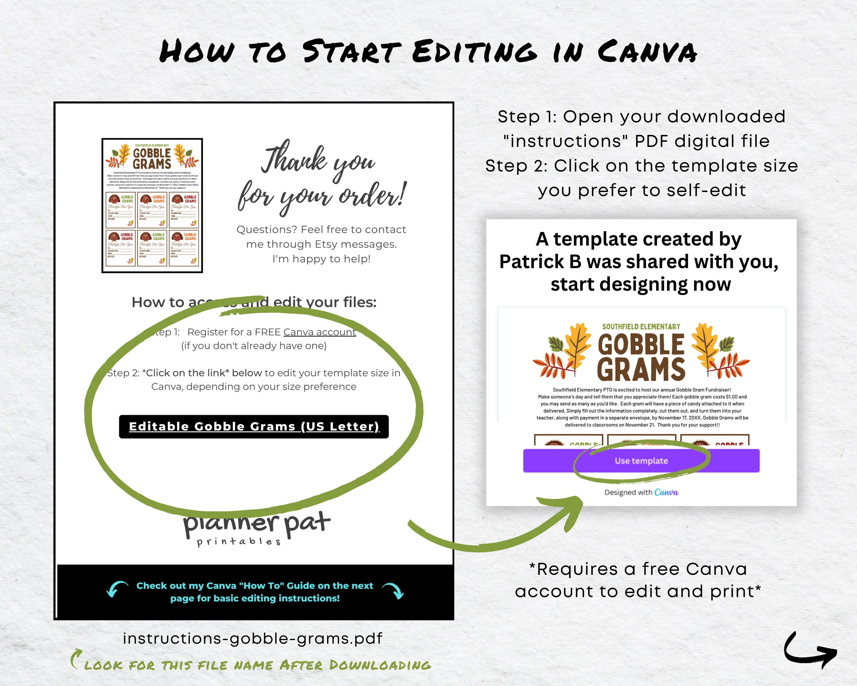 Editable Gobble Grams Fundraiser Canva Template, Turkey Notes - Etsy