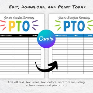 PTO Sign up Sheet Editable Canva Template, Edit for PTA - Etsy