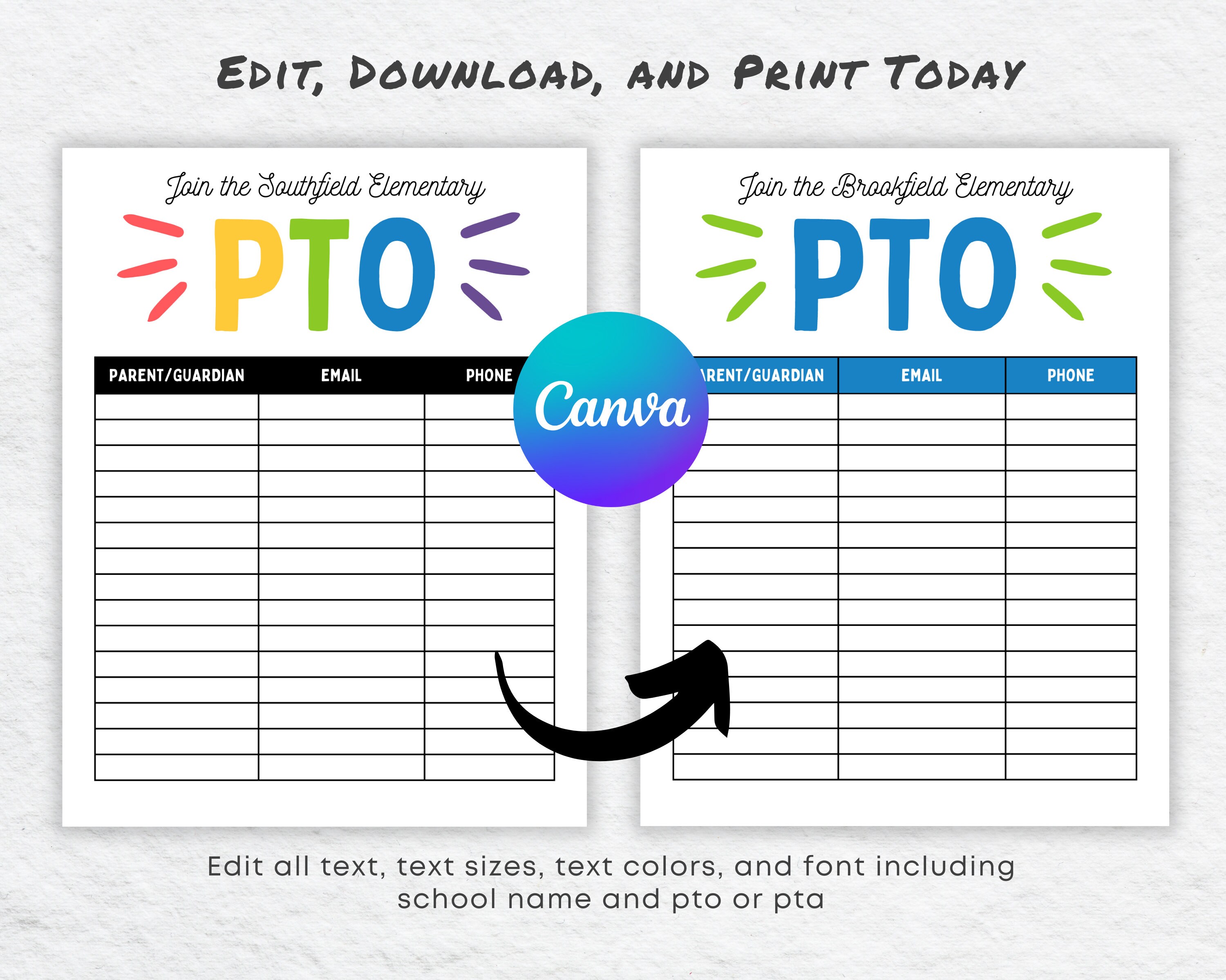 PTO Sign up Sheet Editable Canva Template, Edit for PTA - Etsy
