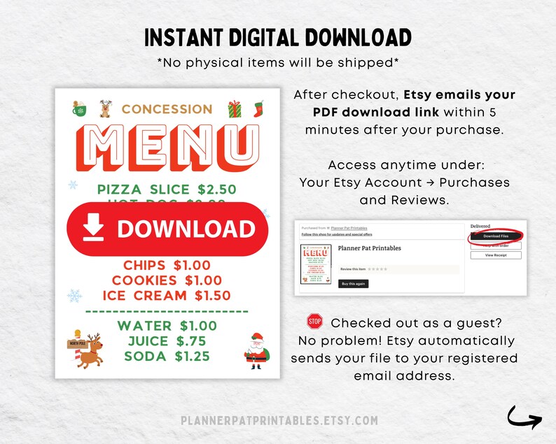 Christmas Concession Stand Menu Template | Editable Holiday Food Price ...