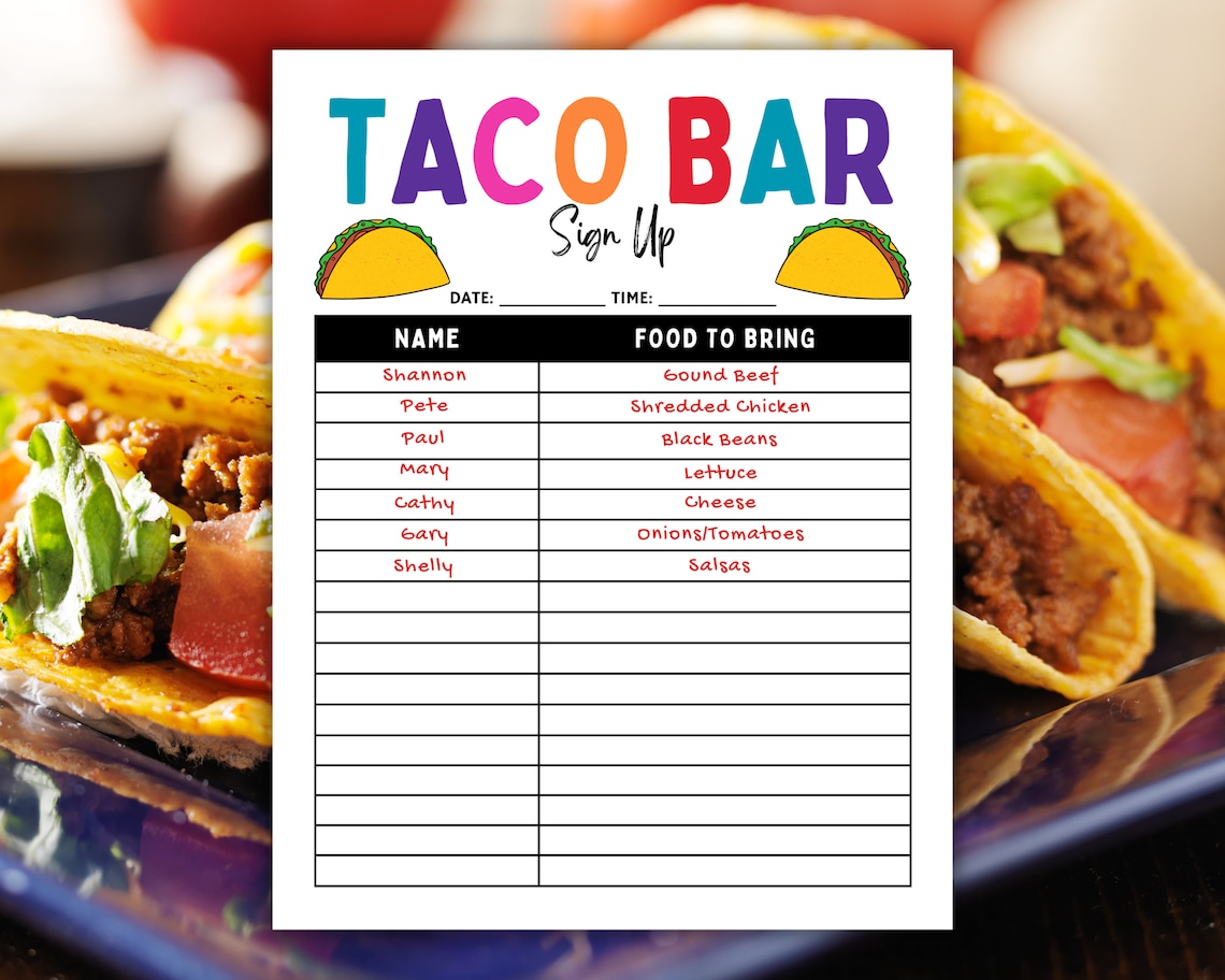 Taco Bar Sign up Sheet Printable for Mexican Fiesta Potluck - Etsy UK