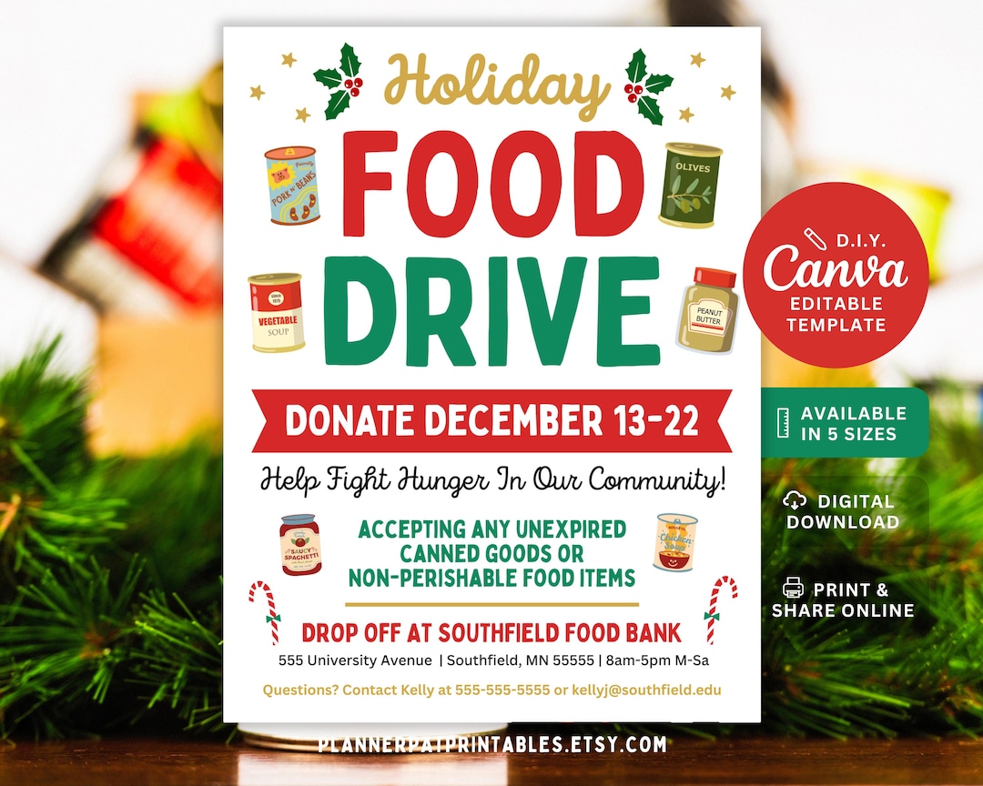 Holiday Food Drive Flyer: Editable Christmas Donation Poster (canva ...