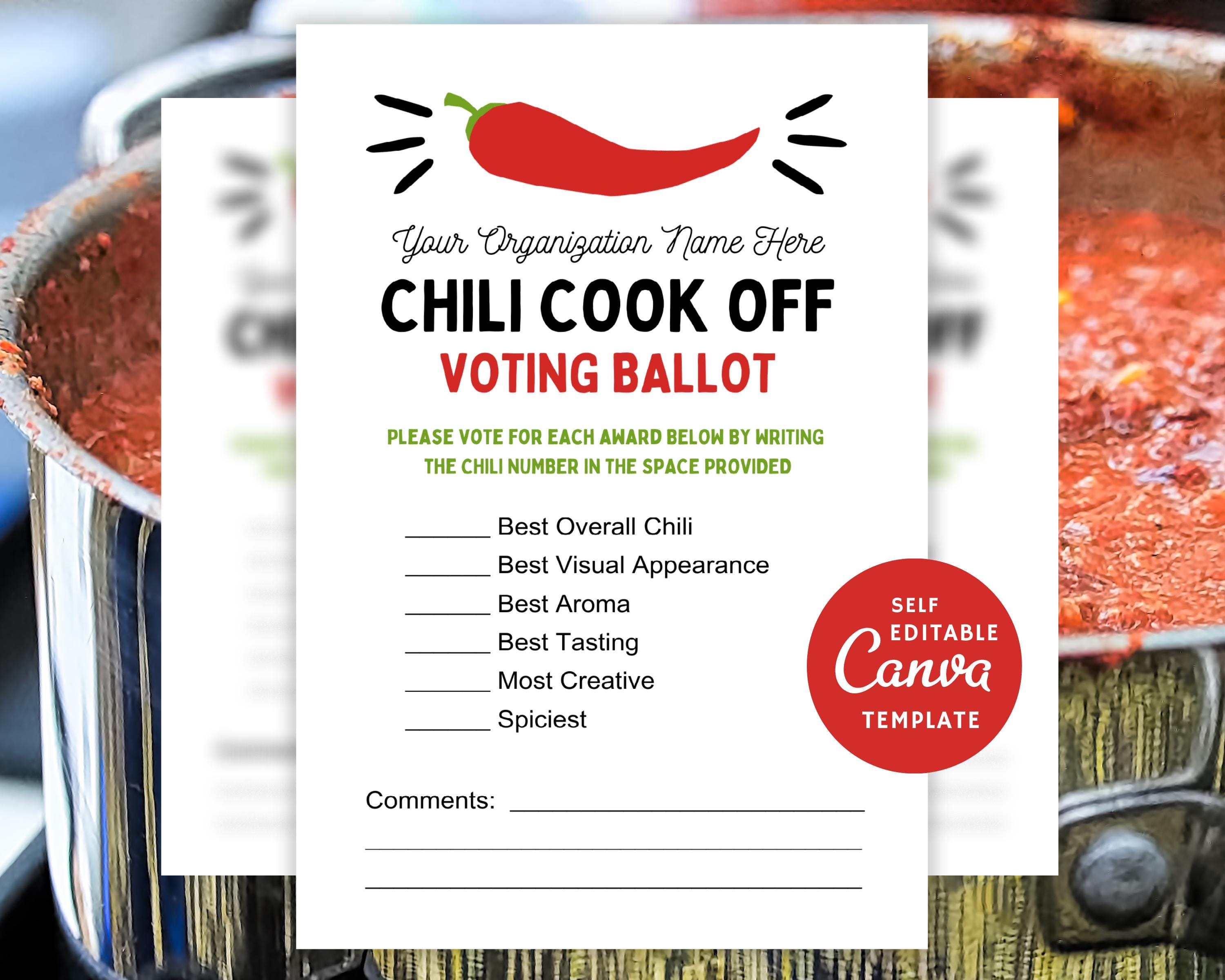 Chili Ballot Template Vote For Your Favorite Chili Sign, Chili Voting,