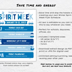 Editable Winter Spirit Week Flyer Canva Template, School Spirit ...