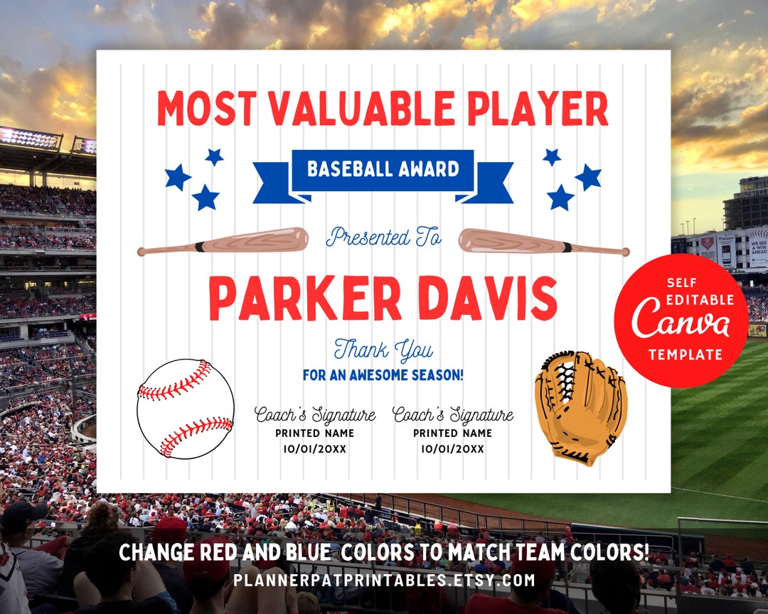 DIY Baseball Certificate Template, Editable Baseball Award Printable ...