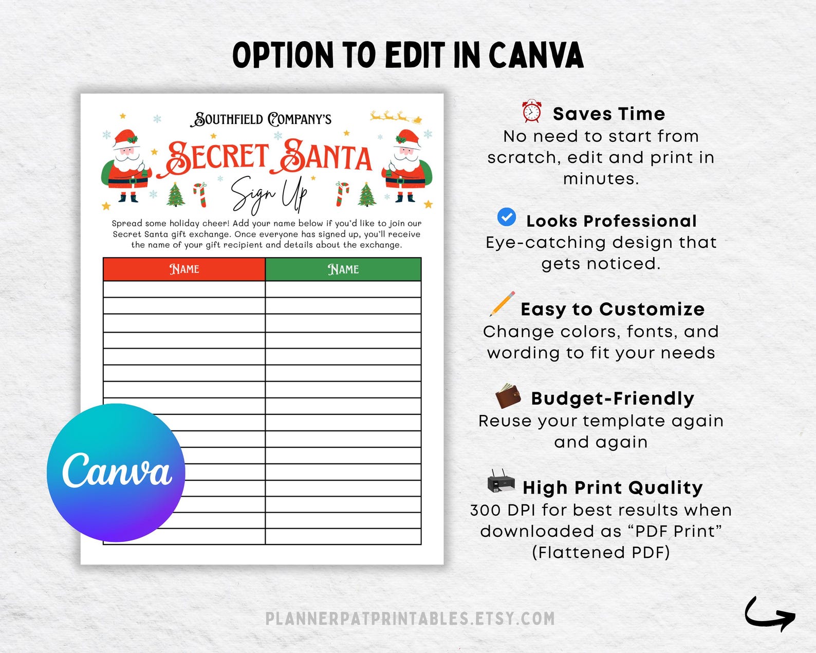 Secret Santa Sign up Sheet | Editable Christmas Gift Exchange Form ...