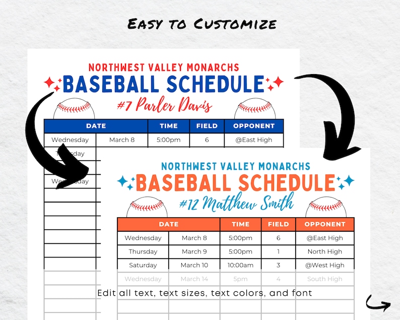 Editable Baseball Schedule Template | Canva Team Practice Calendar ...