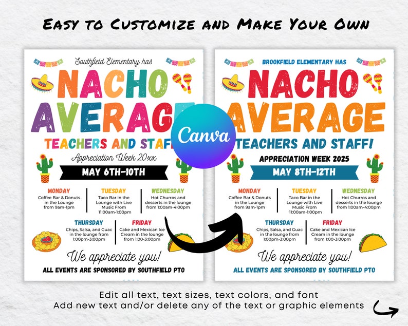 Nacho Average Teacher Appreciation Week Fiesta Itinerary Poster (canva ...