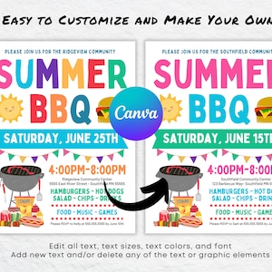 Summer BBQ Party Flyer Editable Template, DIY Cookout Invitation, Canva ...