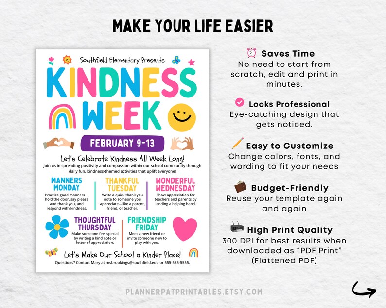 Kindness Week Flyer Template | Elementary School PTO (canva Editable ...