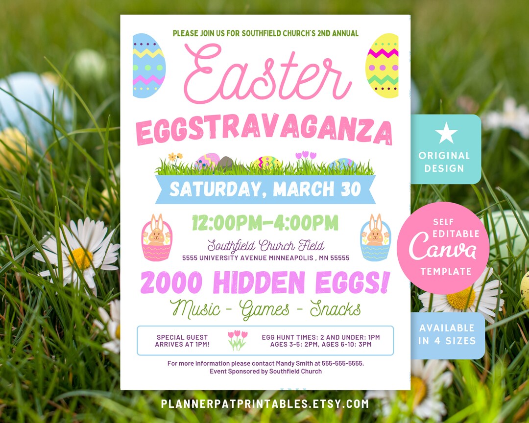 Editable Easter Eggstravaganza Flyer Printable, Egg Hunt Party Invite ...