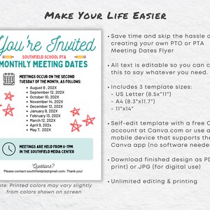 Yearly PTO PTA Meeting Dates Flyer Editable Template for Annual Meeting ...