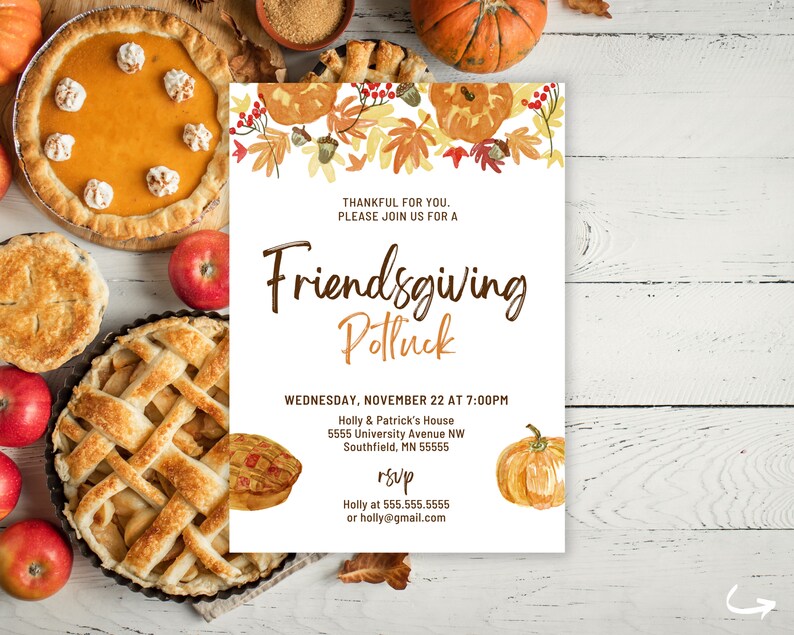 Editable Friendsgiving Dinner Party Flyer, Thanksgiving Invitation ...