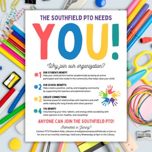 Editable PTA PTO Recruitment Flyer Template: Canva Volunteer Sign-up ...