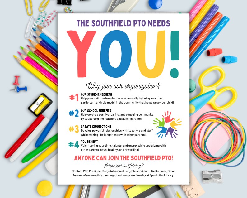 Editable PTA PTO Recruitment Flyer Template: Canva Volunteer Sign-up ...