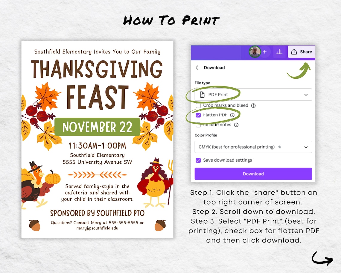 Editable Thanksgiving Feast Invitation: Fall School Luncheon (canva ...