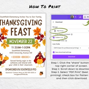 Editable Thanksgiving Feast Invitation: Fall School Luncheon (canva ...