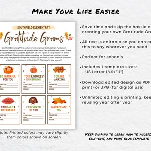 Editable Thanksgiving Gratitude Grams Canva Template: PTA PTO ...