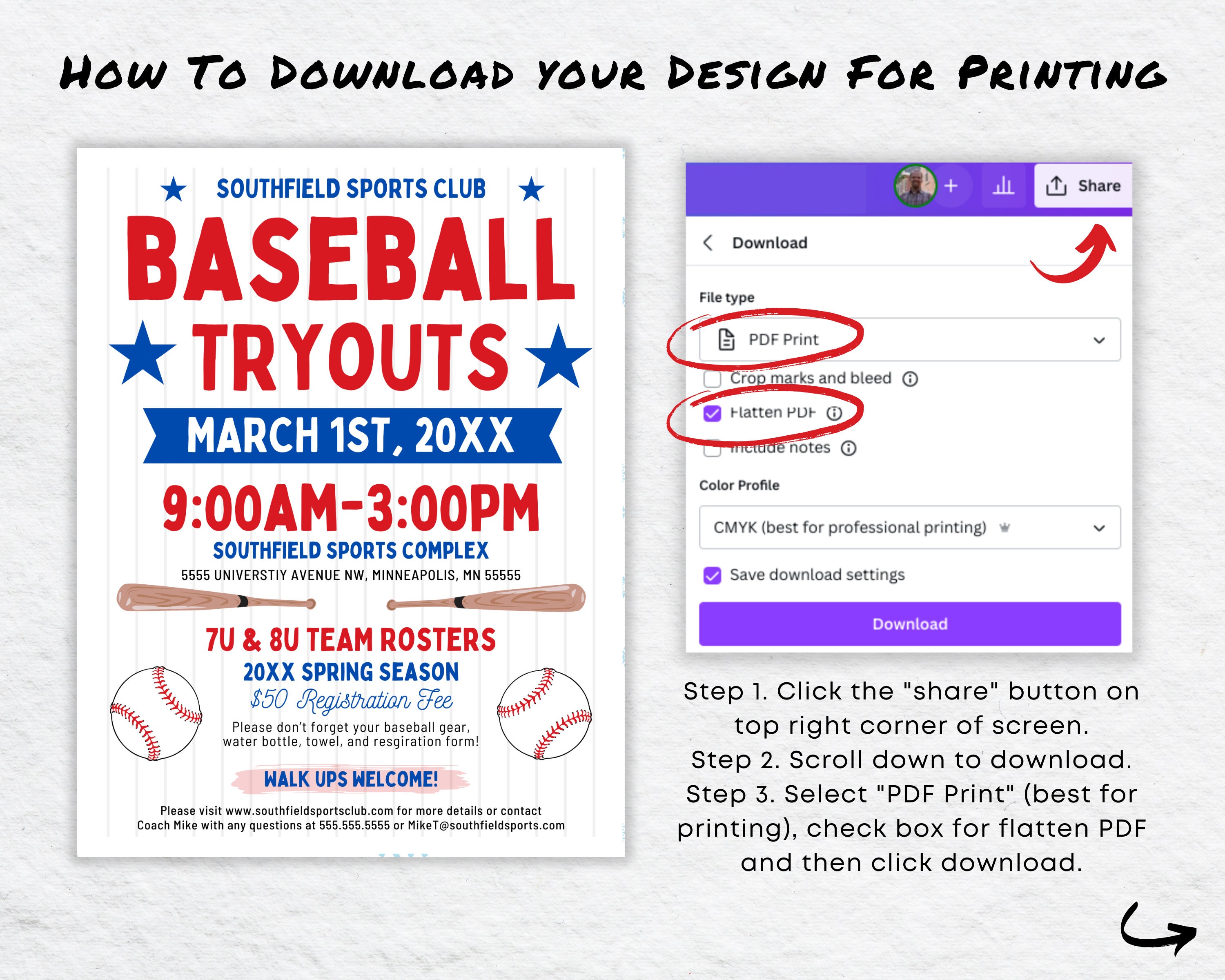 Editable Baseball Tryout Flyer Template, Youth Sports Training Event ...
