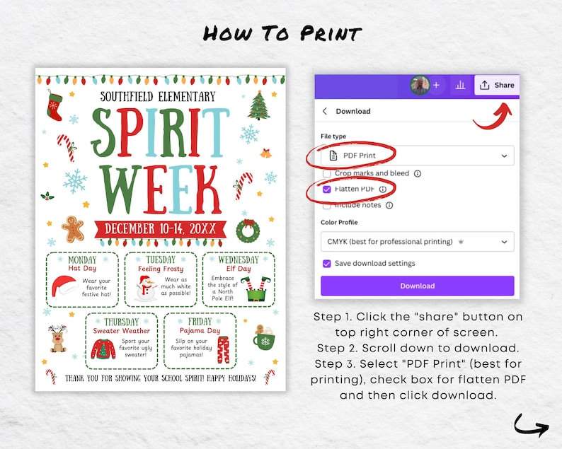 Christmas Spirit Week Itinerary Flyer, Editable Holiday Dress up (canva ...