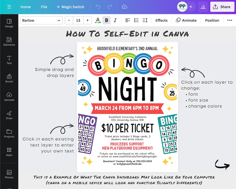 Editable Bingo Night Flyer Template: Family Game Fundraiser Printable ...