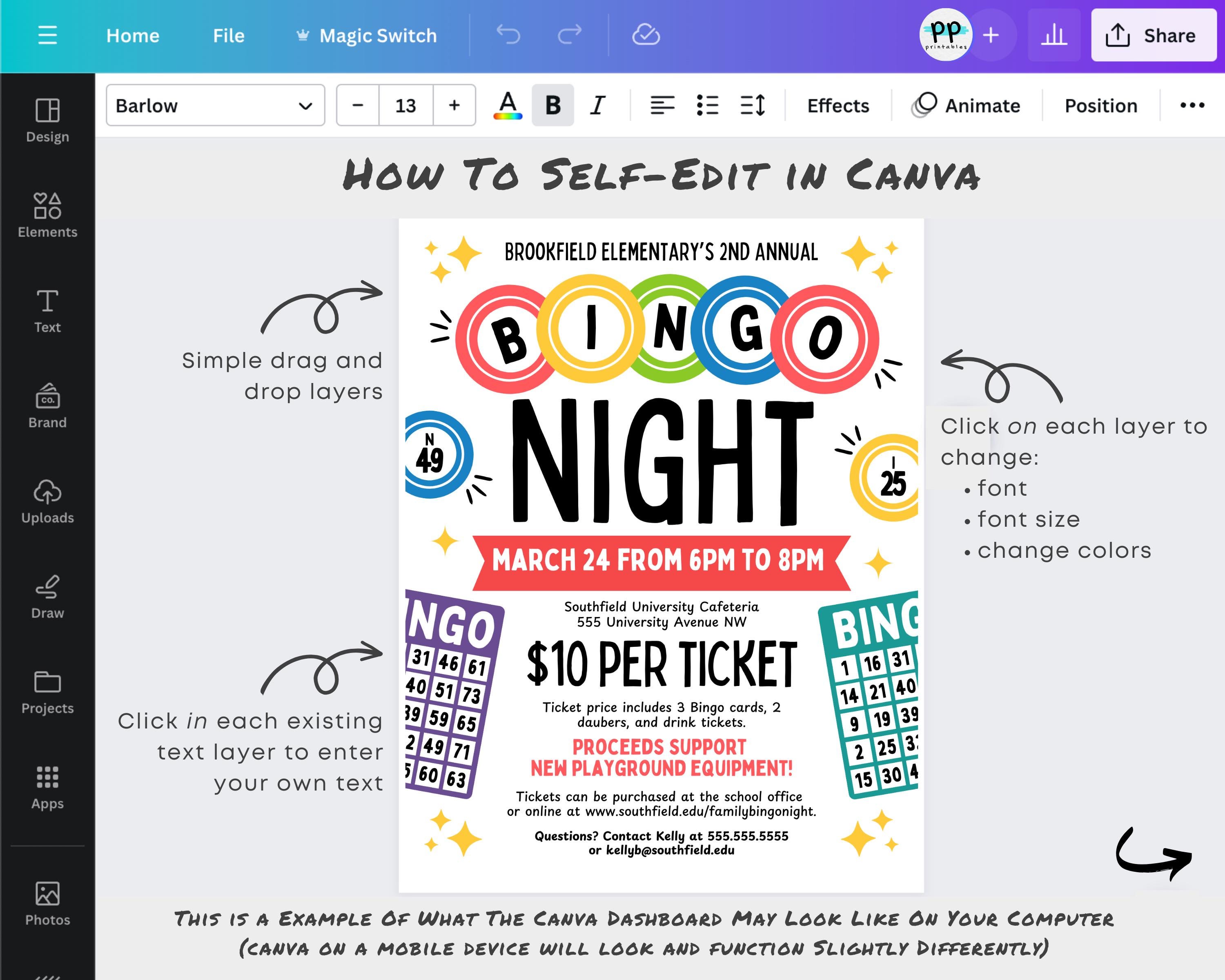 Editable Bingo Night Flyer Template: Family Game Fundraiser Printable ...