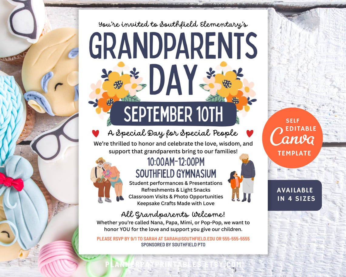 Editable Grandparents Day Flyer Template: School Event Invitation ...