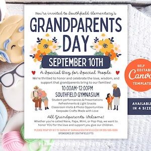 Editable Grandparents Day Flyer Template: School Event Invitation ...