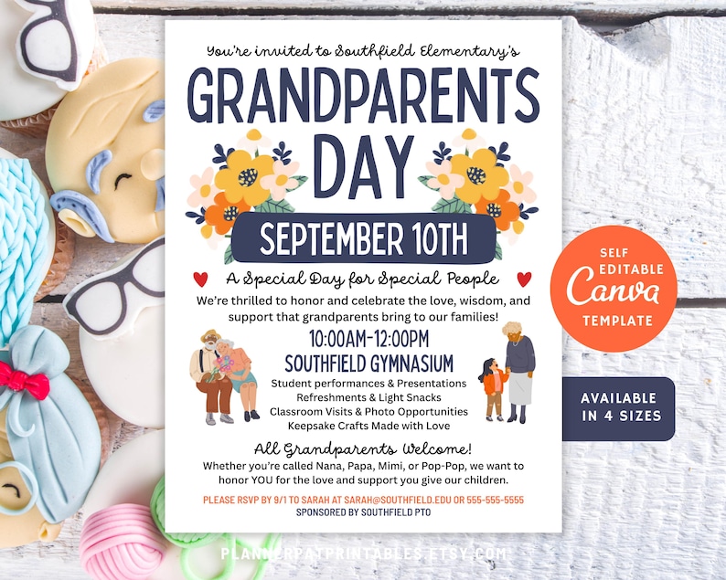 Editable Grandparents Day Flyer Template: School Event Invitation ...