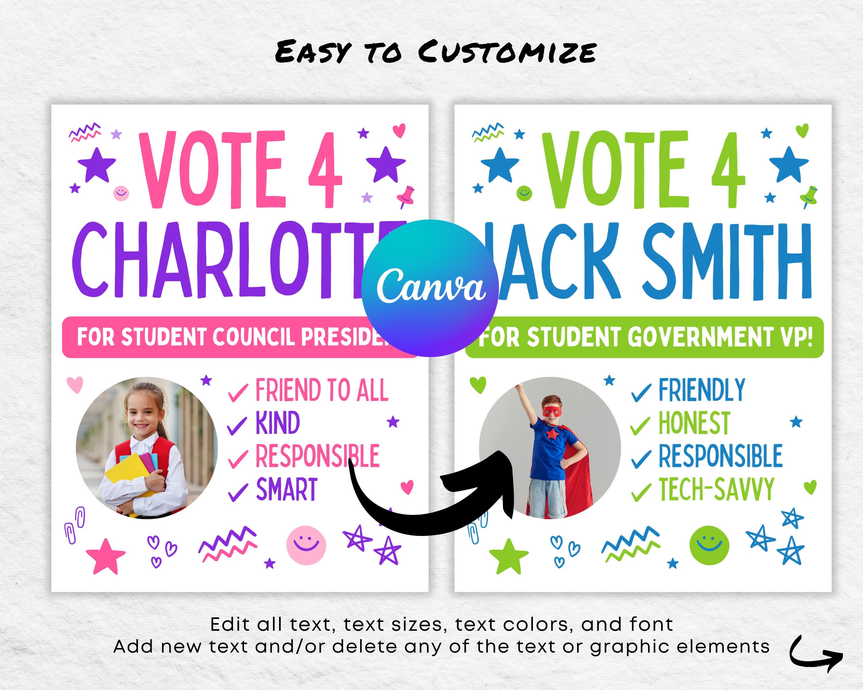 Editable Vote for Me Flyer: School Election Campaign (canva Template ...