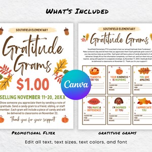 Editable Gratitude Grams & Flyer Template, School Thanksgiving ...